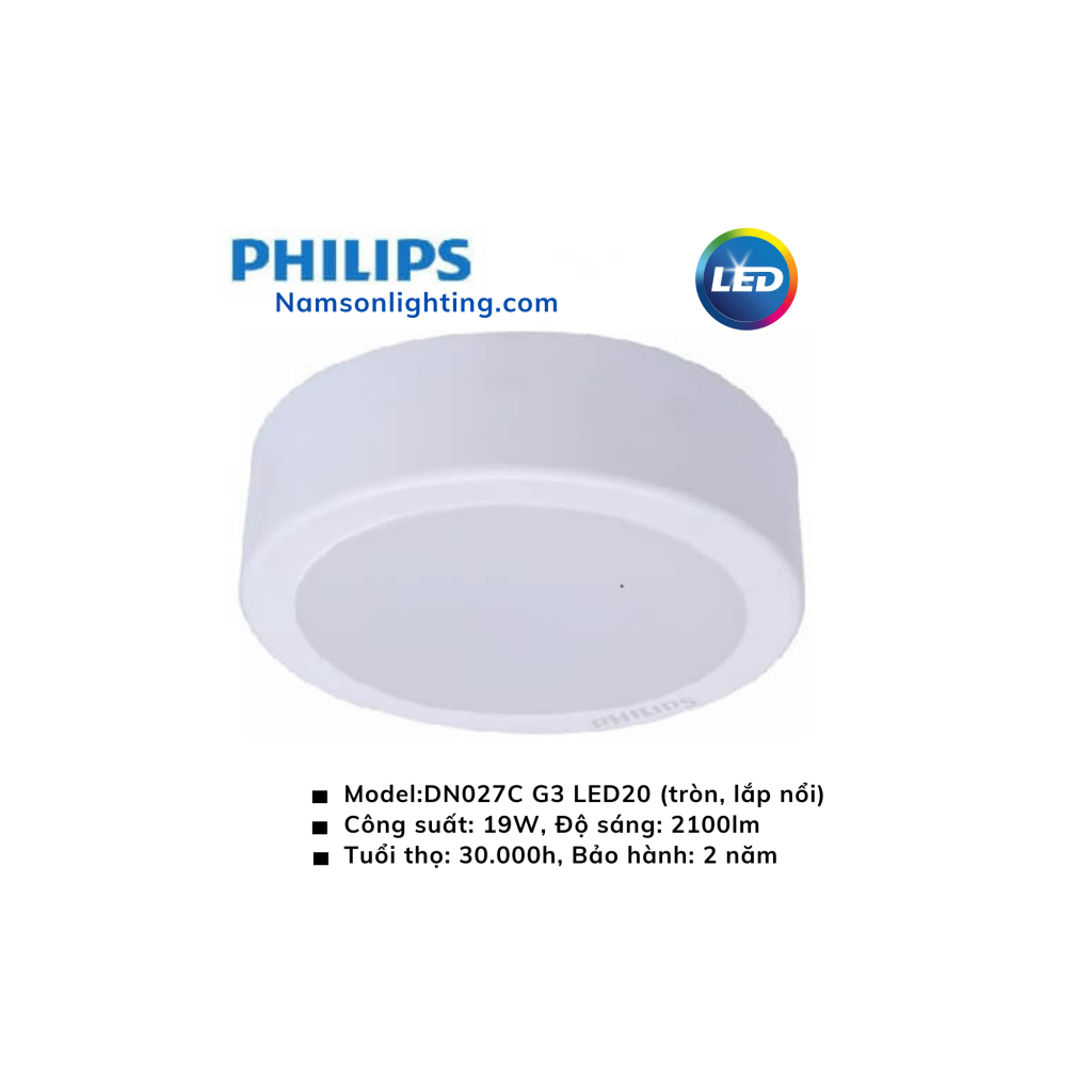 Đèn Led ốp trần 19W Philips DN027C G3 LED20 - namsonlighting.com
